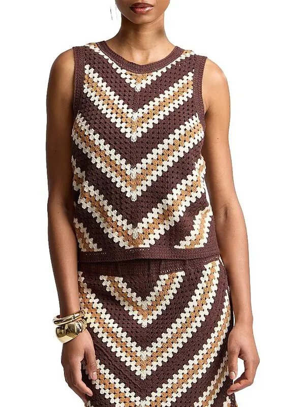 Avec Les Filles Chevron Crochet Knit Tank - Brown Multi
