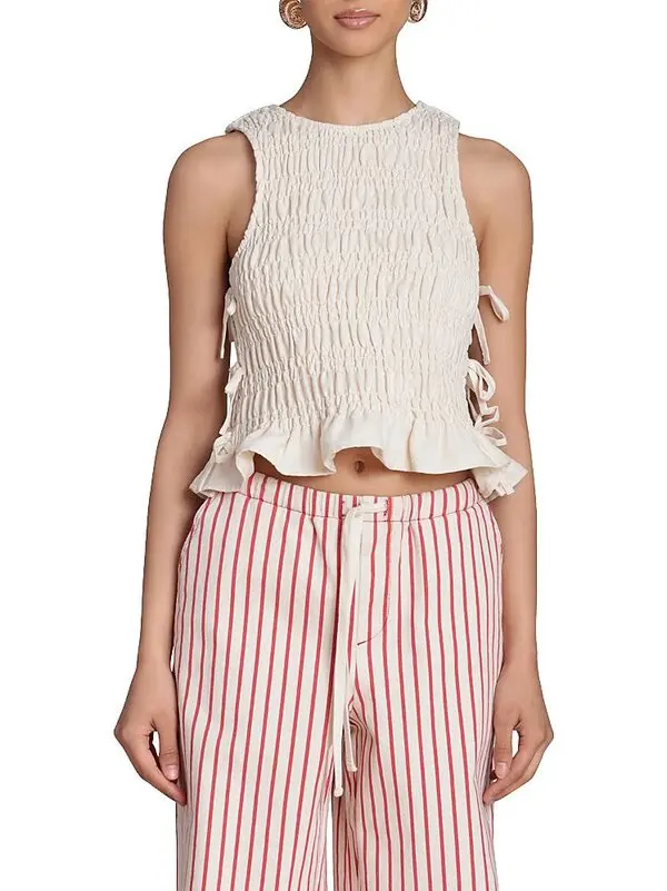 Avec Les Filles Side Tie Ruffle Hem Top - Oatmeal