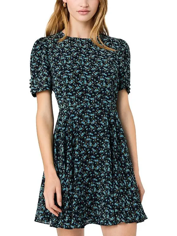 French Connection Marina Silky Chiffon Mini Dress - Black/deep Teal