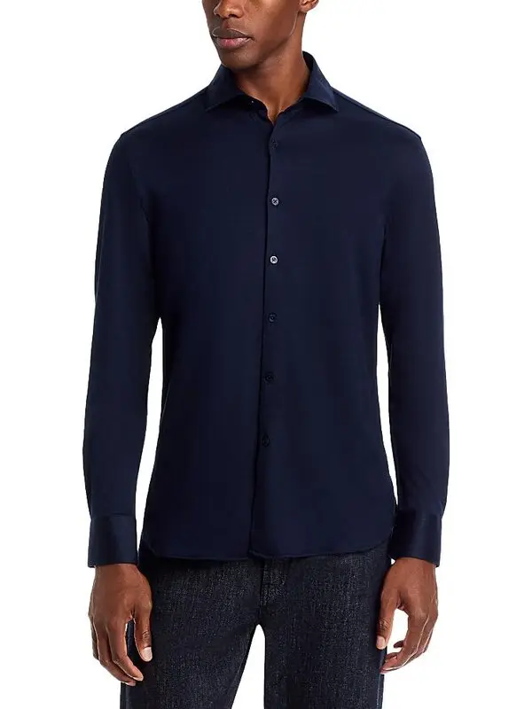 Canali Cotton & Lyocell Jersey Sportshirt - Navy