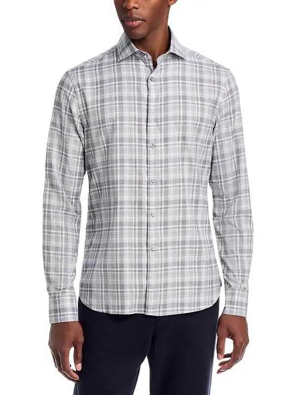 Canali Allover Plaid Sportshirt - White/ Grey