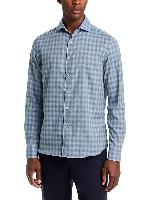 Canali Soft Plaid Sportshirt - Light Blue