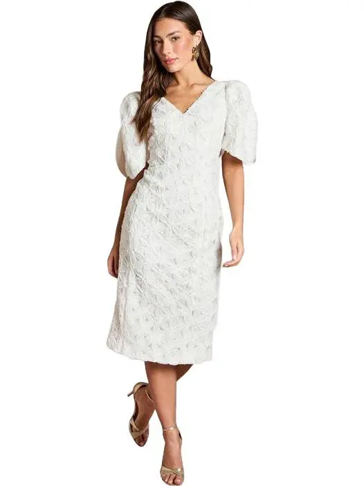 Coast Floral Pleated Puff Sleeve Pencil Dress - Ivory