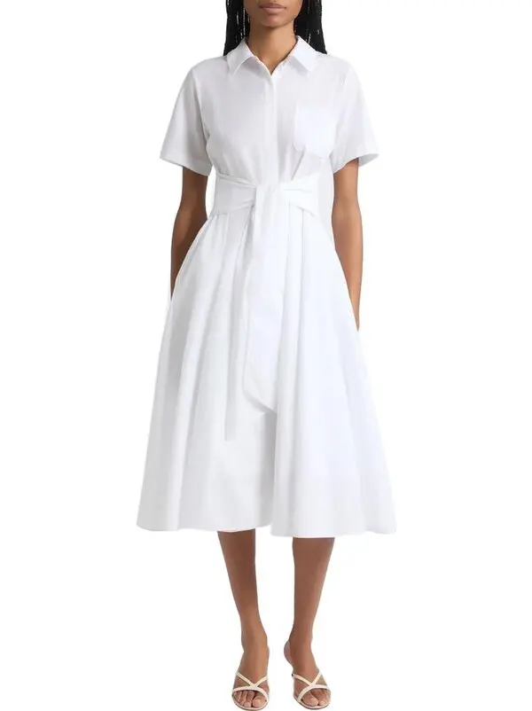 TOCCIN Tocca Megan Short Sleeve Tie Front Shirtdress - Optic