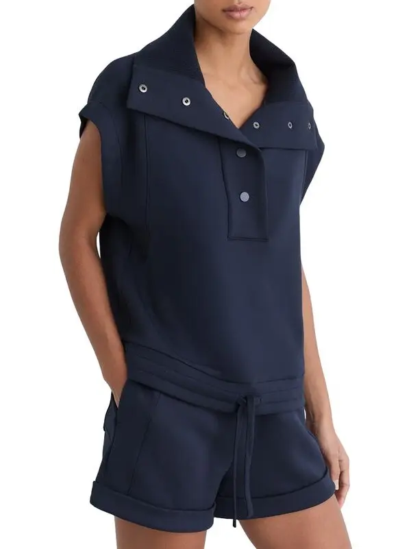 REISS Phoebe Snap Collar Top - Navy