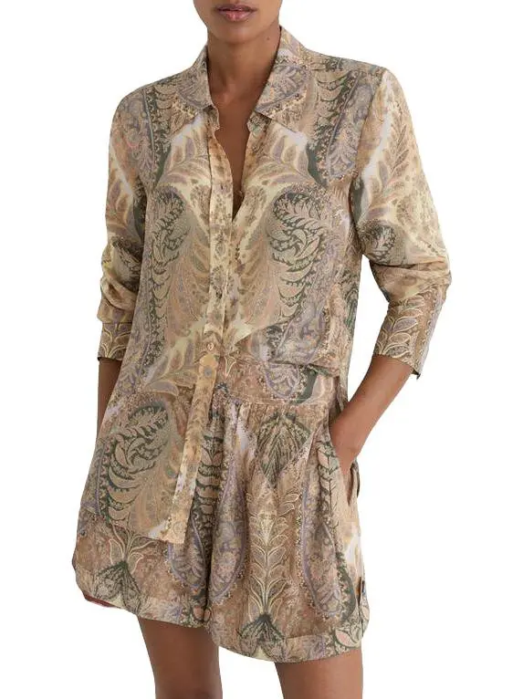 REISS Katya Paisley Print Button-up Shirt - Grey/neutral