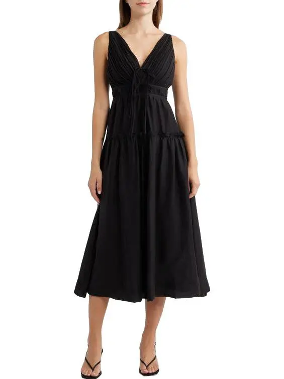 Moon River Sleeveless V-neck Fit & Flare Midi Dress - Black