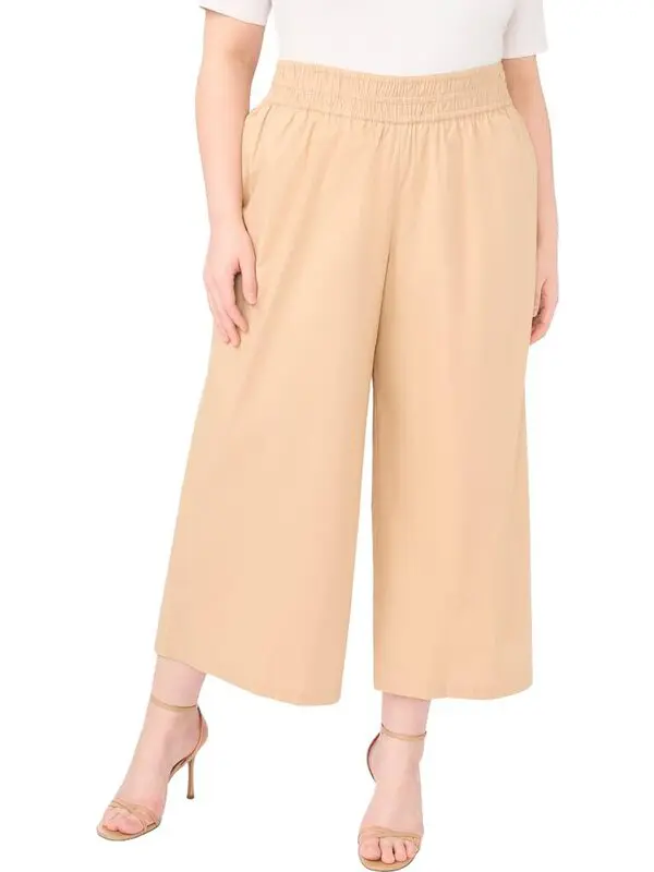 CECE DUPRAZ Smocked Waist Crop Wide Leg Pants - Toffee