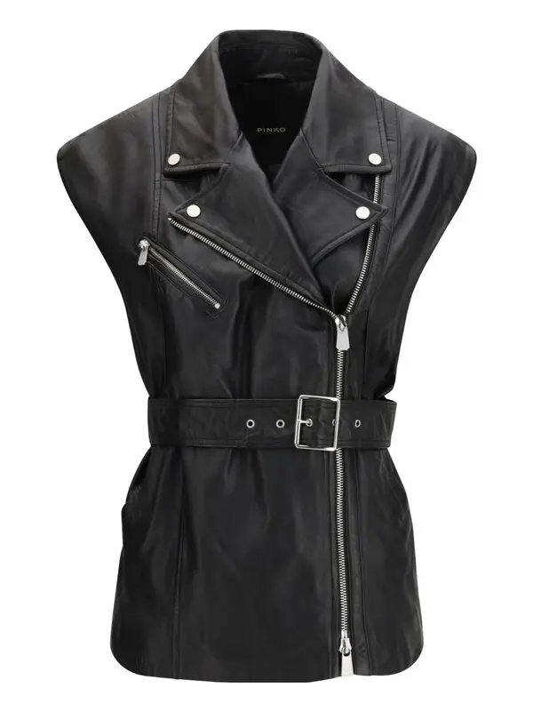 Pinko Leather Biker Vest - Black