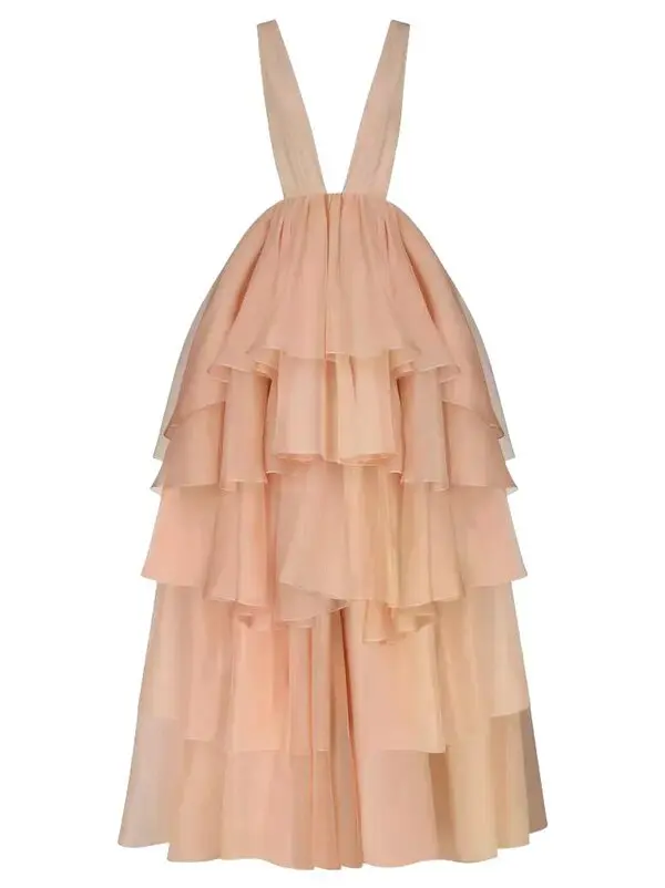TEMILY Tiered Ruffled Maxi Gown - Pink