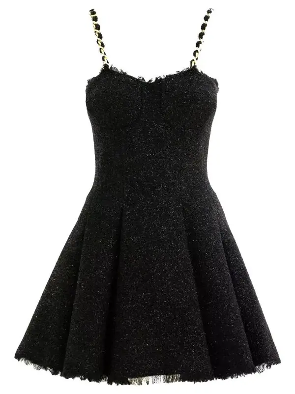 Balmain Chain-link Strap Frayed-edge Mini Dress - Black