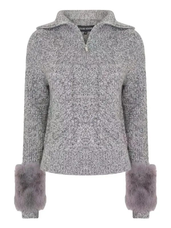 IZAAK AZANEI Faux-fur Cuff Long Sleeve Sweater - Grey