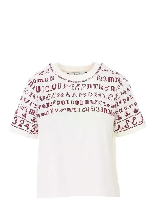 Sea Embroidered Knit T-shirt - White
