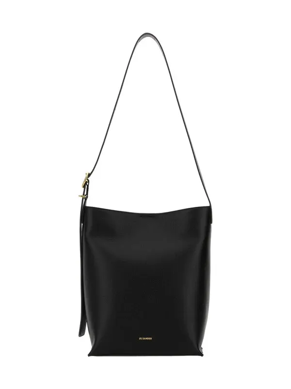 JIL SANDER Cannolo Leather Shoulder Bag - Black