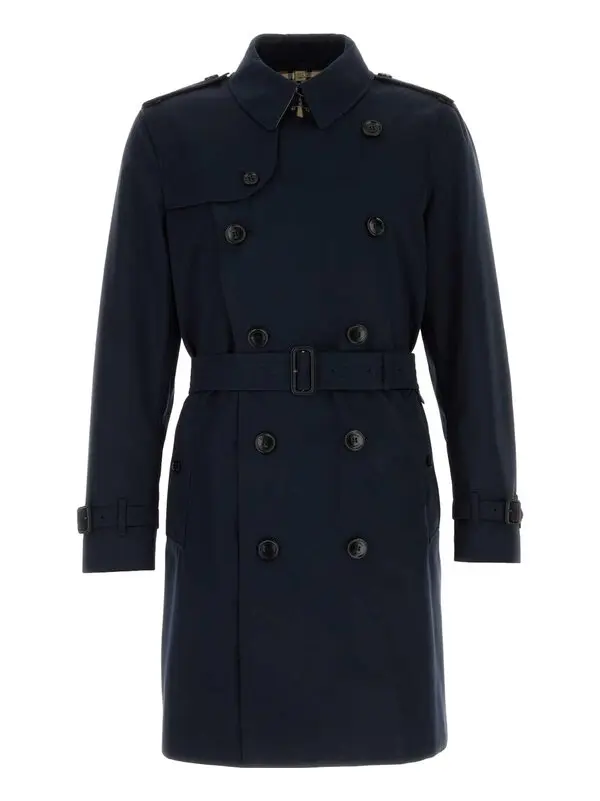 Burberry Dark Gabardine Heritage Kensington Trench Coat - Blue