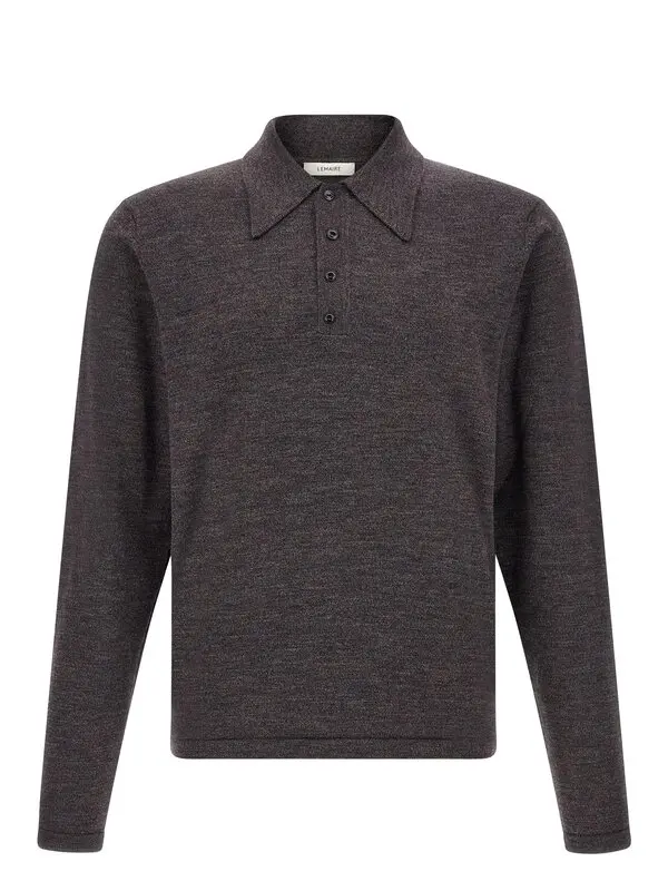 LEMAIRE Mouliné Wool Polo Shirt - Brown