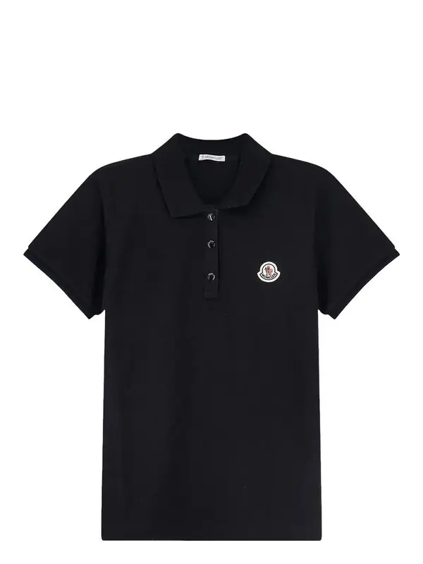Moncler Piqué Polo Shirt With Logo Patch - Black