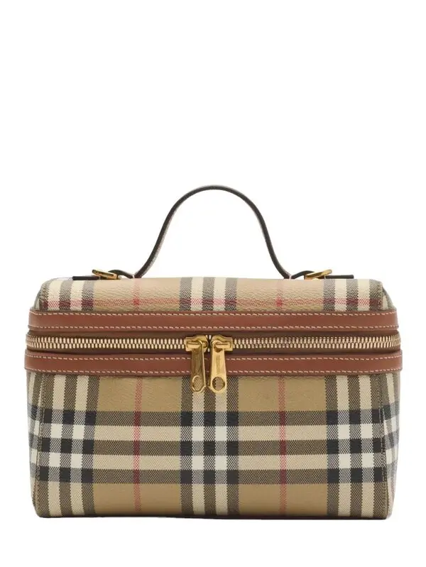 Burberry Check Vanity Bag With Detachable Strap - Brown