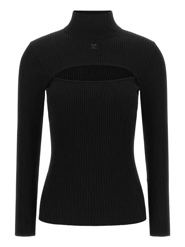 COURREGES Courrèges Ribbed Cut-out High Neck Sweater - Black