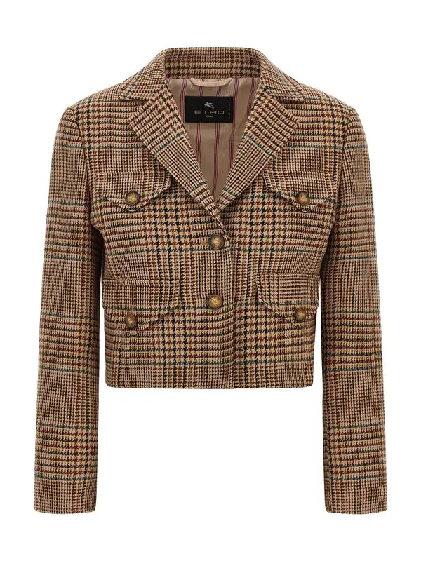 Etro Prince Of Wales Motif Cropped Blazer - Brown