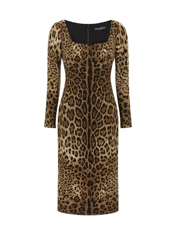 Dolce & Gabbana Leo' Print Midi Dress - Brown