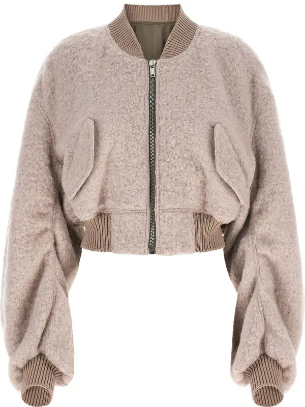 Rick Owens Cropped Flight Bomber Jacket In Alpaca And Wool Blend - Pink