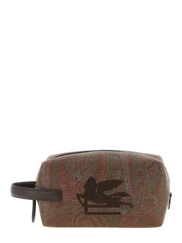 Etro Arnica Small Beauty Bag In Paisley Jacquard - Brown
