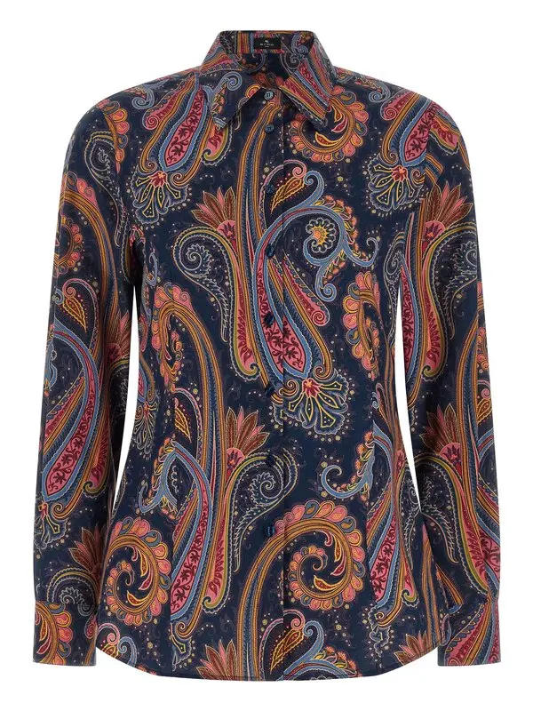 Etro Paisley Printed Cotton Poplin Shirt - Blue