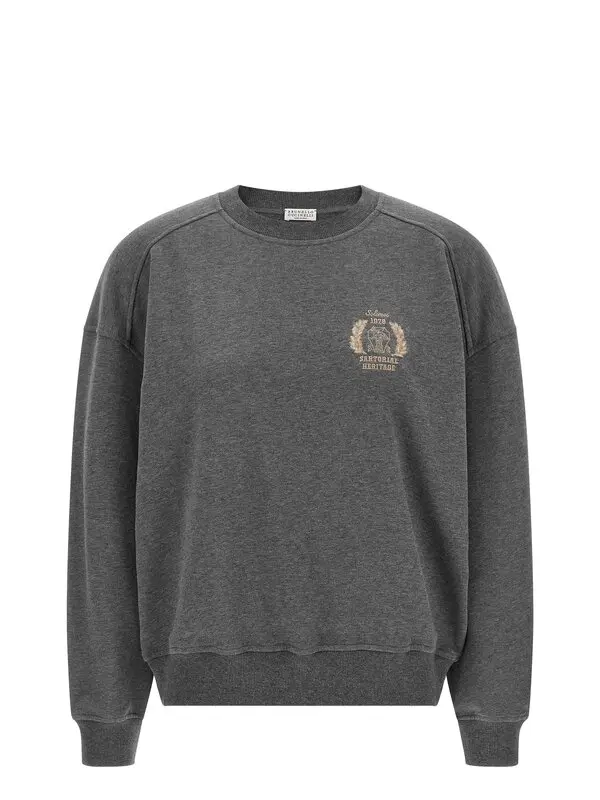 Brunello Cucinelli Embroidered Coat Of Arms Sweatshirt - Gray
