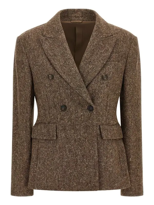 Brunello Cucinelli Donegal Wool Double-breasted Blazer - Brown
