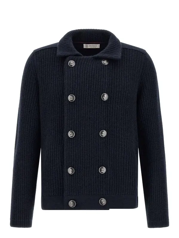 Brunello Cucinelli Marina' Double-breasted Cashmere Cardigan - Blue