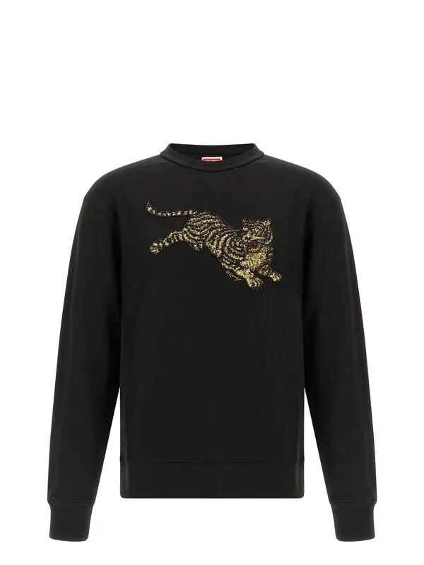 Kenzo Jumping Tiger Sequin And Bead Embroidered Sweatshirt - Black