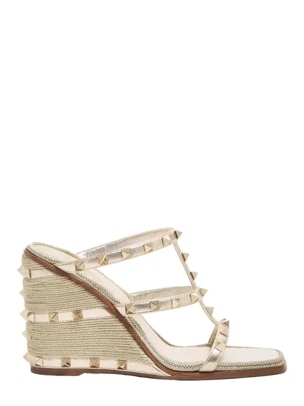 Valentino Garavani Rockstud Wedge Mules - Gold