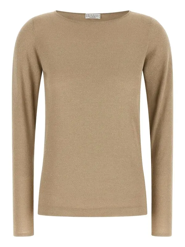 Brunello Cucinelli Cashmere Silk Blend Lamé Sweater - Cream