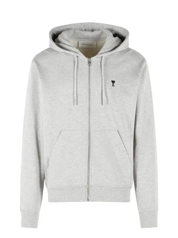 AMI Paris Cotton Logo Embroidered Hoodie - Gray