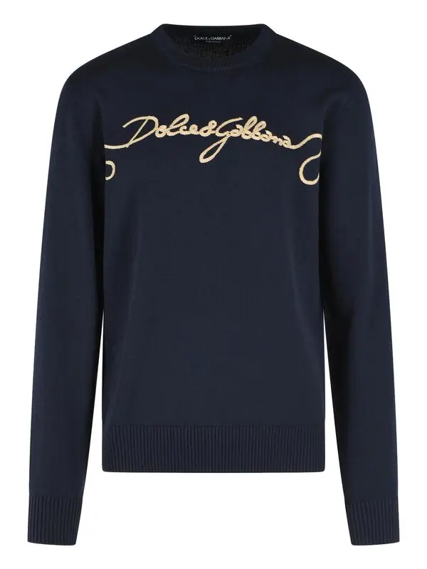 Dolce & Gabbana Navy Virgin Wool Fine Knit Sweater - Blue