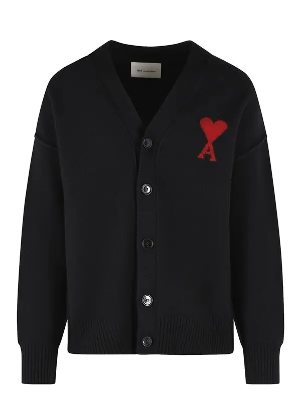 AMI Paris Virgin Wool V-neck Cardigan - Black