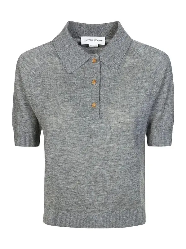 Victoria Beckham Fine Gauge Knitted Polo Top - Gray