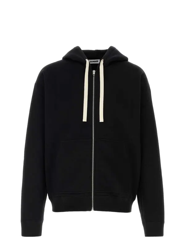 JIL SANDER Cotton Full Zip Hoodie - Black
