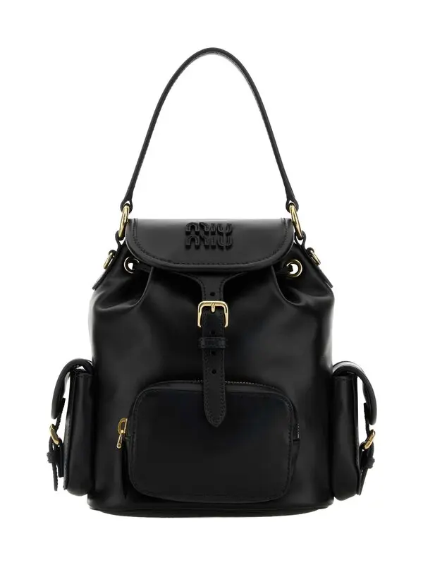 Miu Miu Leather Backpack With Platinum Finishing - Black