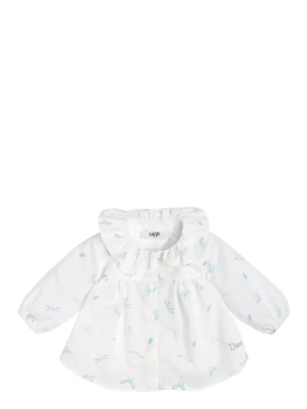 Dior Embroidered Baby Shirt With Ruffled Lapels - White