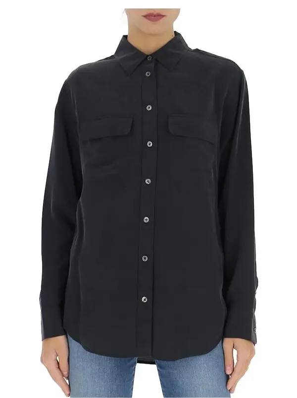 Equipment Classic Collar Long Sleeve Shirt With Brand Logo - Black