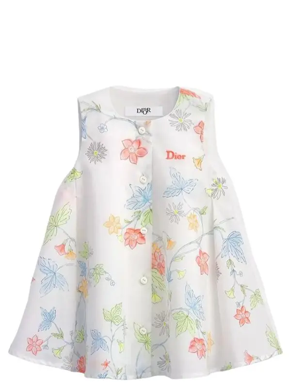 Dior Embroidered Flared Dress - White