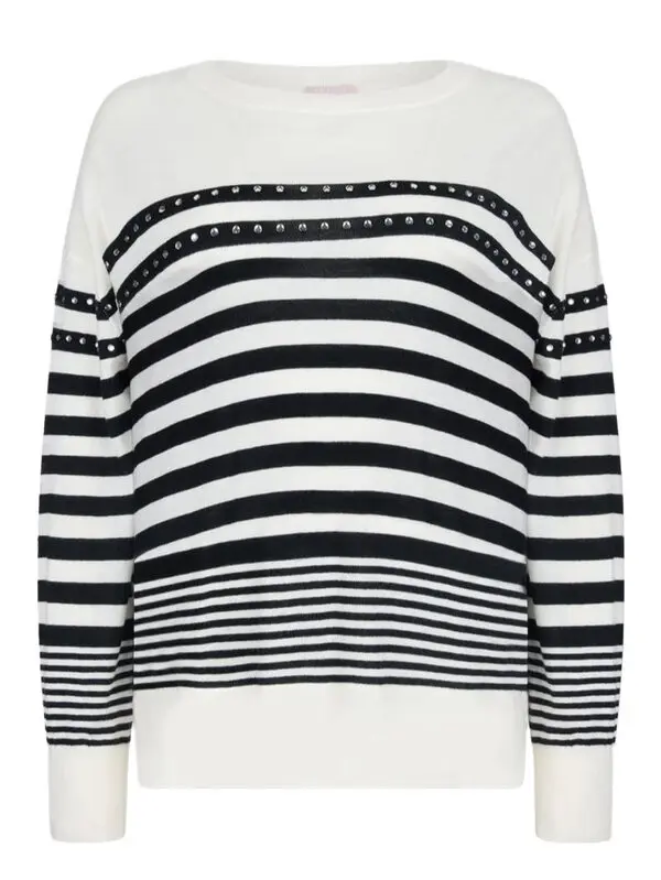 Liu Jo Striped Crewneck Jumper With Appliqués - White