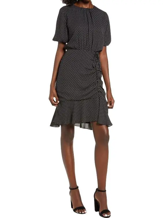 Sam Edelman Polka Dot Ruched Dress - Black/white