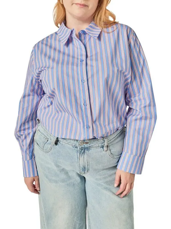 English Factory Striped Cotton Shirt - Blue/orange