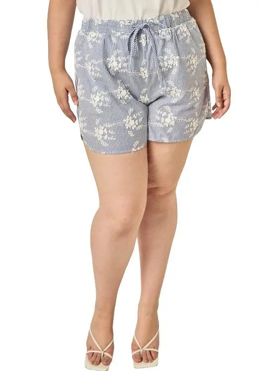 English Factory Embroidered Striped Shorts - Blue/white