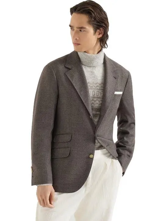 Brunello Cucinelli Mouliné Virgin Wool Twill Deconstructed Cavallo Blazer - Brown