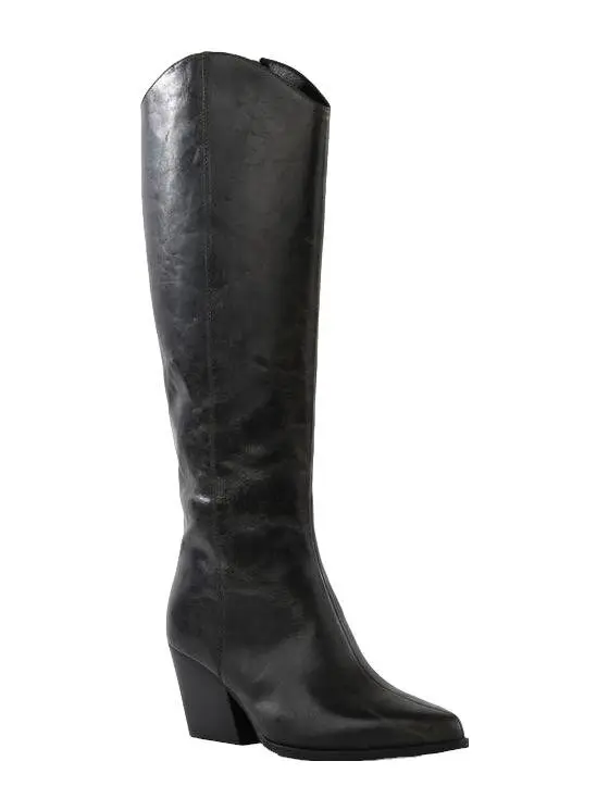Seychelles Knee High Pointed Toe Block Heel Boots - Charcoal