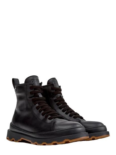 Camper Brutus Lace Up Leather Bootie With Lug Sole - Black